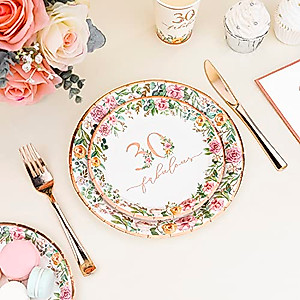 Crisky 30th Birthday Napkins and Plates for Women Rose Gold Floral Party Decoration, 30 and Fabulous Plates and Napkins for Women 30th Birthday.