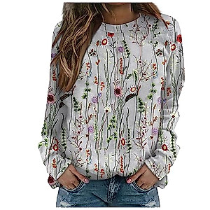 Generic Long Sleeve Shirt for Women Long Sleeve Tops for Women Pullover Sweaters for Women Long Sleeve Round Neck Long Sleeve Pullover Loose Blouses Casual Tops Lightweight Shirts Printed T Shirts