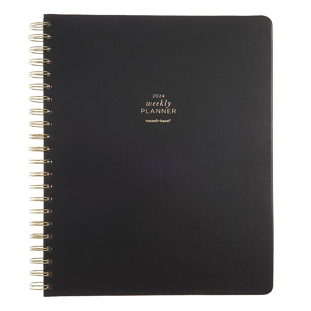 russell+hazel 2024 Weekly Planner, October 2023 - December 2024, Office Supplies, Black Vegan Leather, Includes 190 Stickers, 9.125” x 11.25”