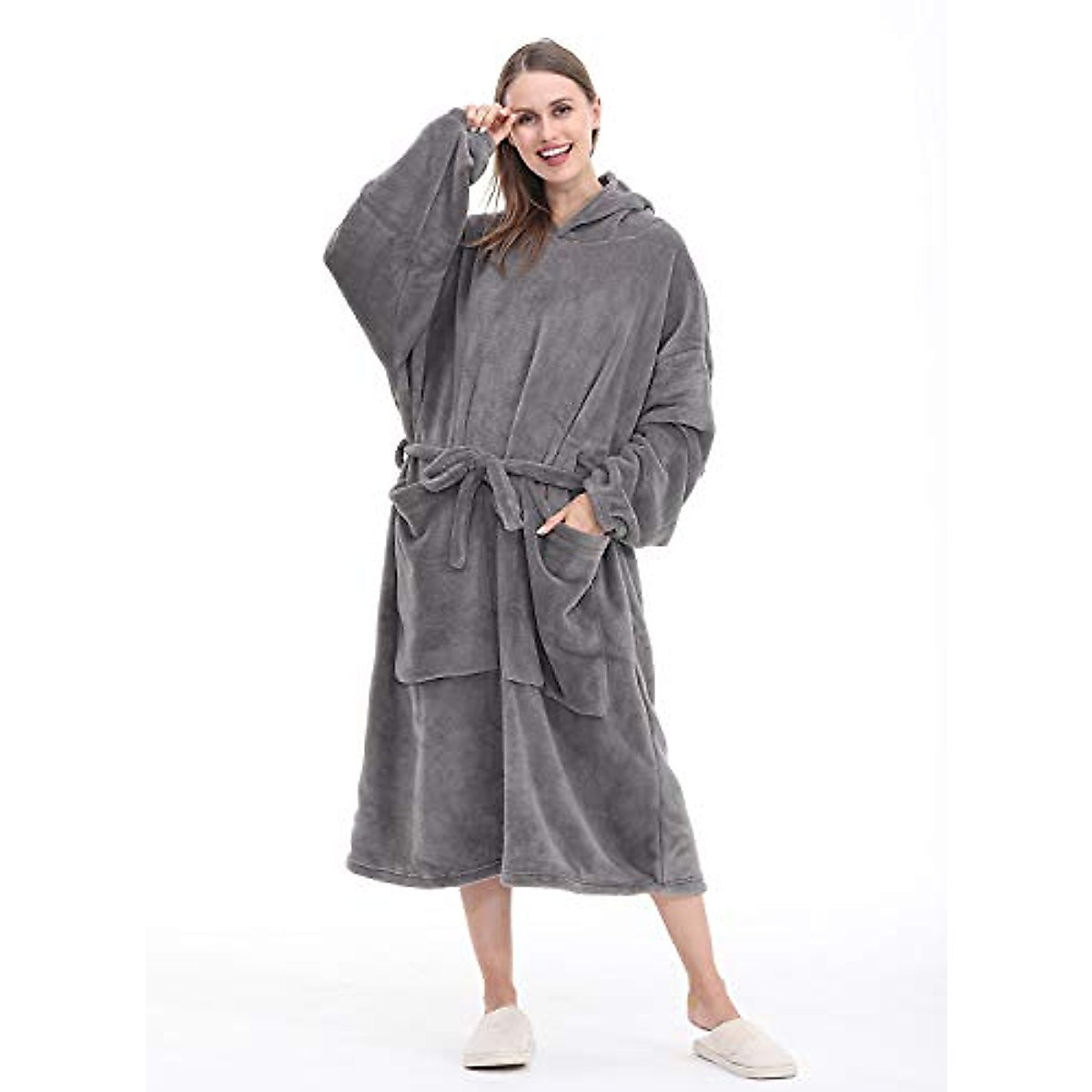 AOLIGE Wearable Blanket Winter Hoodie with Sleeves Soft Plush Warm Sweatshirt for Adults