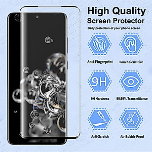 Micger Galaxy S20 Screen Protector, 2 Pack Tempered Glass Screen Protector【2+2 Pack】2 Pack Camera Lens Protector, Compatible Fingerprint, 3D Glass 9H Hardness Tempered Glass Screen Protector for