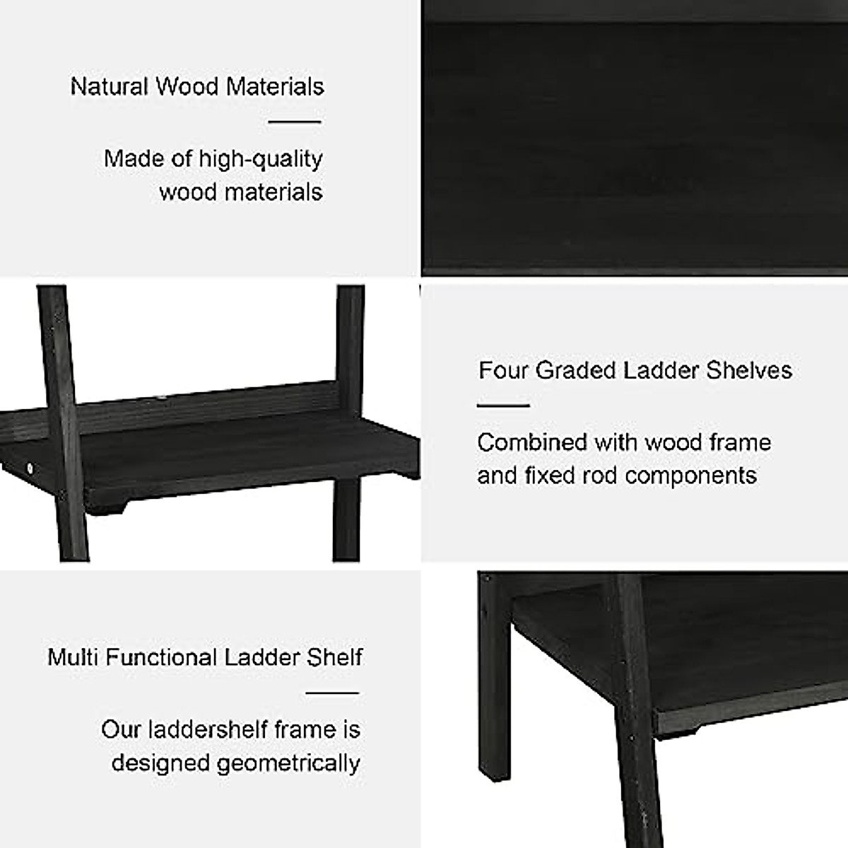 Babion Ladder Shelf Bookcase, 4-Tier Wooden Freestanding Plant Shelf Bookshelf Display Shelf, for Office, Balcony, Living Room - Black