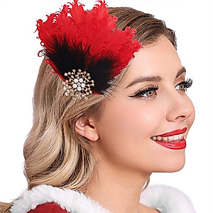 GENBREE 1920s Flapper Headpiece Feather Hair Clip Crystal Headband Prom Party Head Accessories for Women and Girls