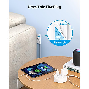 TROND Travel Power Strip - Retractable Extension Cord 5ft Ultra Thin Flat Plug, Retractable Power Strip with 3 AC Outlets 3 USB Ports (2 USB C), Cruise Ship Essentials, for Home Hotel Dorm Room, White