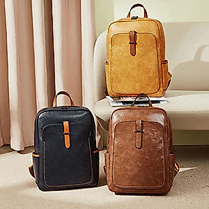 Telena Vegan Leather Laptop Backpack for Women 15.6 inch Computer College Travel Daypack Bag Navy