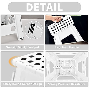 SUGARLEE 18 inch Folding Step Stool Heavy Duty Plastic Foldable Step Stool-Lightweight Foot Stool with Portable Handle, Compact Plastic Foldable Step Stool for Bathroom,Bedroom, Kitchen
