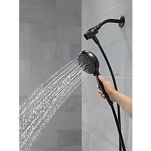 Delta Faucet 6-Setting SureDock Magnetic Shower Head with Handheld Spray, Black Shower Head with Hose, Round Shower Head, Showerheads & Handheld Showers, MagnaTite Docking, Matte Black 75609BL