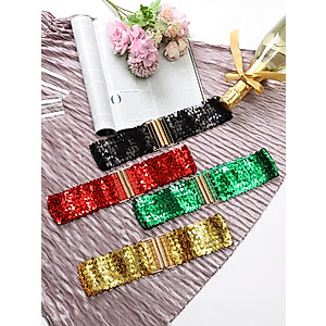 Allegra K Womens Elastic Waist Belt Sequins Decor Metal Interlock Buckles Belts for Dresses 60cm/23.62" Orange