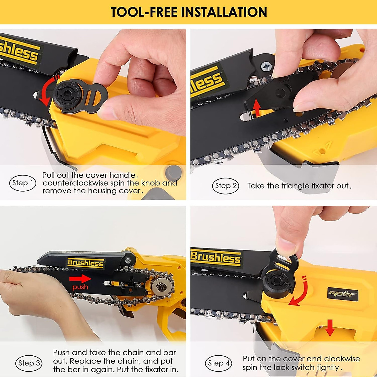 Mellif Cordless Power Chainsaw for Dewalt 20V Max Battery (Battery NOT Included) 6-Inch Hand-held Mini Pruning Saw with Brushless Motor & Replacement Chain for Wood Cutting | Tree Trimming | Camping