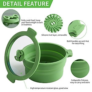 Collapsible Silicone Microwave Cookware Cooker Steamer for Cooking with Lids, 0.8L and 1.4L Glass Food Storage Container Sealed Bowl Mixing Bowls 2pc Set BPA Free