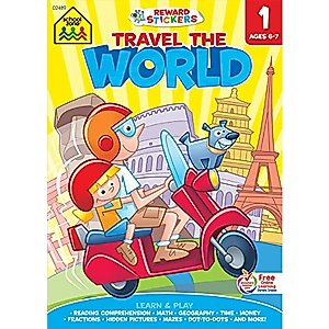 School Zone - Travel the World 1st Grade Learning Workbook - 240 Pages, Ages 6 to 7, Stickers, Beginning and Ending Letters, Geography, Culture, and More (Easy-Tear Top Bound Pad) (Learning Tablets)
