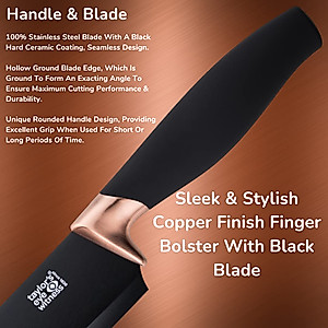 Taylors Eye Witness 5pc Kitchen Knife Gift Set - Brooklyn Copper Colored Bolsters, Matching Razor Sharp Titanium Coated Blades. Soft Grip Handles. 2yr Peace of Mind. Extra Sharpener for Knives