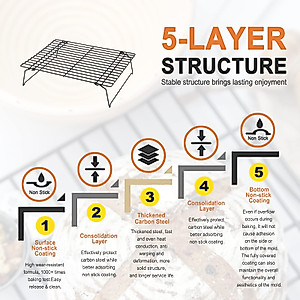 CHEFMADE Baking and Cooling Rack Set, 13.5-Inch 3-Tier Non-Stick Stackable Collapsible Rectangle Wire Rack for Oven Baking (Black)