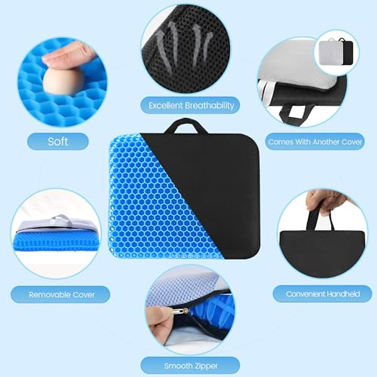XSIUYU Extra-Large Gel Seat Cushion, Breathable Honeycomb Design Chair Cushions, Tailbone Pain Relief Egg Seat Cushion Butt Pillow, Chair Cushion for Office Chair Car Wheelchair Home Desk Chair