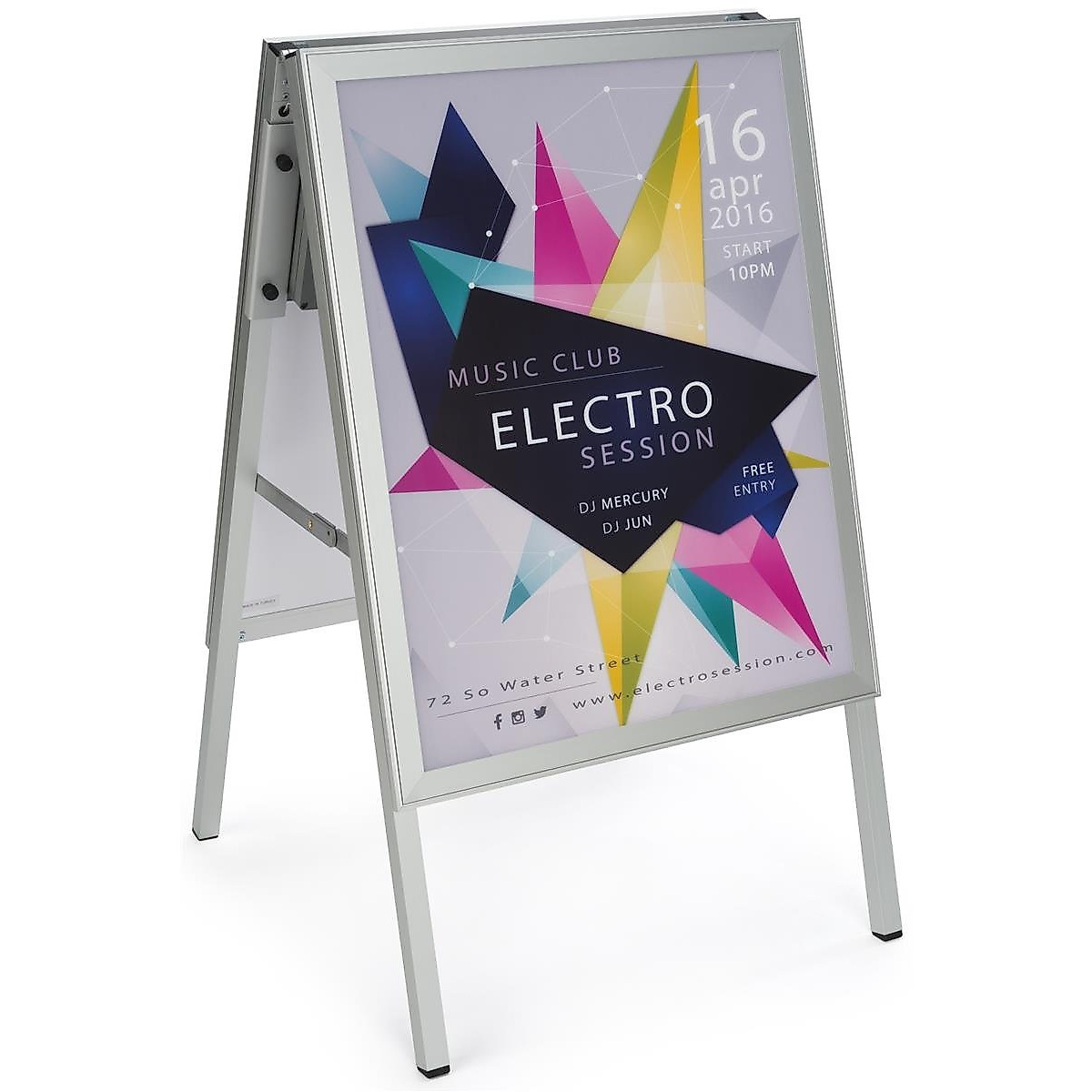 Displays2go Illuminated Sandwich Boards, Double Sided, Aluminum Construction, PVC Lens – Silver Finish (LEDABRD28)
