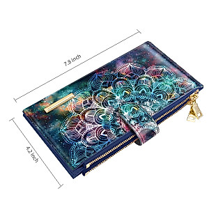 Coco Rossi Wallets for Women Floral Pattern Wallet Multi Card Organizer Bifold Wallet with Zipper Pocket,Mandala Nebula