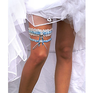 RIMOBUL 2 Pieces Wedding Garters Lace Bridal Garter Faux Pearls Garter for Bride with Toss Away（Light Blue）
