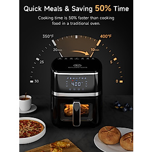 Kitchen Elite Air Fryer Oven 5.28 Qt, 7-in-1 Digital Display Compact Cooker with Easy View Windows，Space-saving, Nonstick and Dishwasher Safe Basket, Black