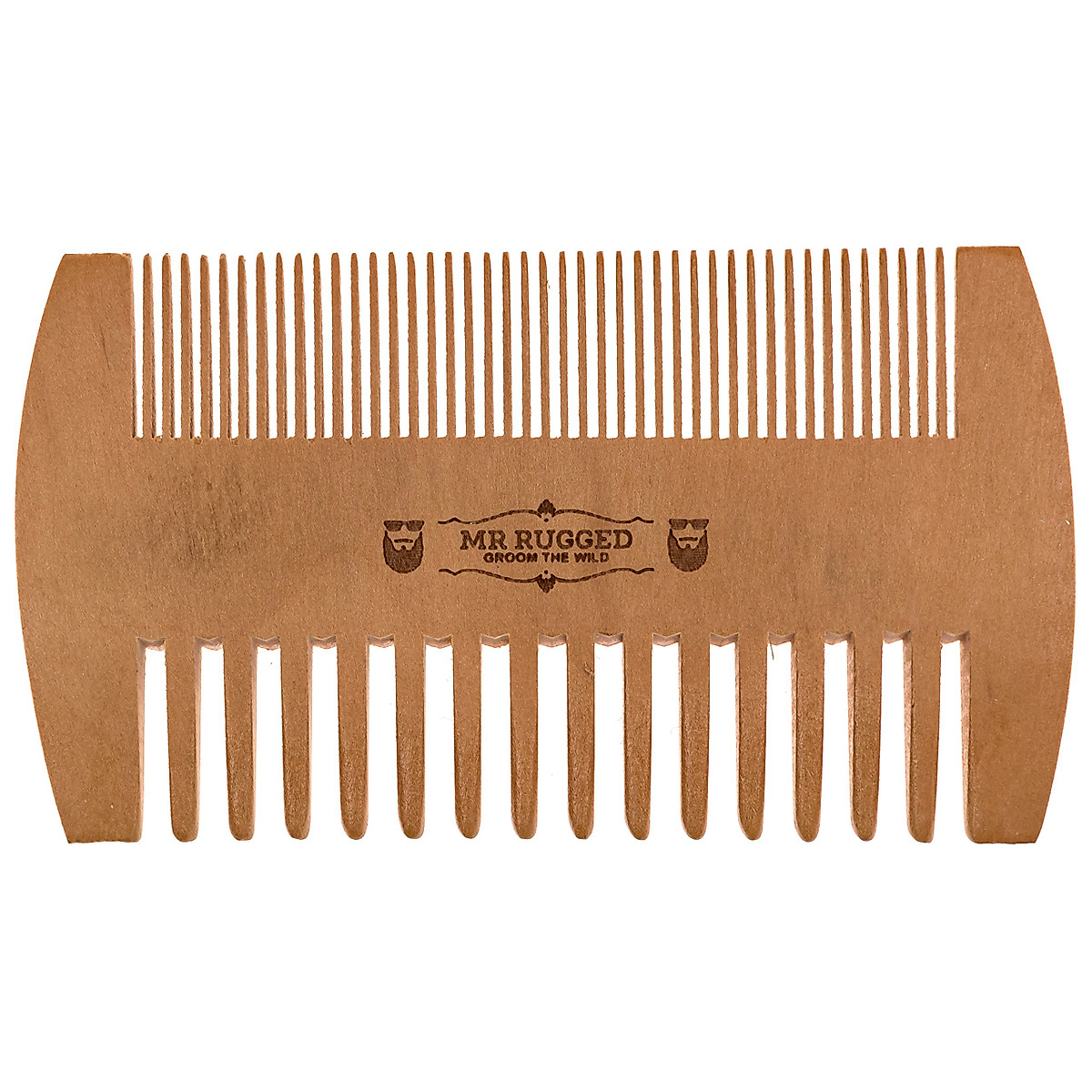 Mr Rugged Pocket Beard Comb - Wide and Fine Teeth Sides - Pear Wood Comb - Wooden Handmade Brushes Beard Oils & Balms to Promote Softer & Thicker Growth - Better for Beards Than Metal or Plastic