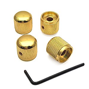 SAPHUE 4 Pcs Metal Volume Tone Dome Tone Guitar Speed Control Knobs with Allen Keys Screws Set for Fender Strat Telecaster Gibson Les Paul Electric Guitar or Bass（Gold）