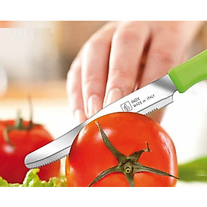 Tredoni 6 kitchen Knives - 4.3"/11cm Italian Stainless Steel Serrated Vegetable/Steak/Table Knife Cutlery, Rounded Tip (Blue)