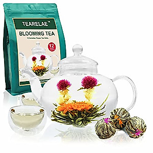 TEARELAE Blooming Tea Flowers - 12pcs Individually Sealed Flowering Tea Balls - Hand-Tied Natural Green Tea Leaves & Edible Flowers - Gifts For Tea Lovers