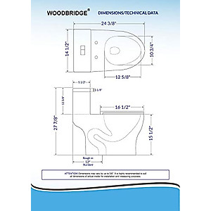 WOODBRIDGE Short Compact Tiny Dual Flush 1.28 GP One Piece Toilet,with Soft Closing Seat,1000 Gram MaP Flushing Score Small Toilet with Brushed Nickel Button B0500-BN, White