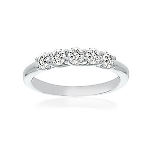 10KT White Gold Diamond Bands for Women | Certified GH VS/SI 1/2 Carat Lab Created Diamond Anniversary Ring and Five Stone Diamond Wedding Band for Women | Ring Size 7