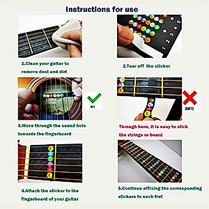 Guitar Fretboard Stickers,1pc Colorful Guitar Fretboard Note Decal with 1pc Guitar Fretboard Stickers Numbers and 2pc Guitar Pick for Beginner Learner Practice Fit 6 Strings Acoustic Electric Guitars…