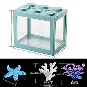 Small Betta Fish Tank, Large Fish Tank Fish Bow Aquarium with Imitation Starfish Coral Decoration, Clear Stackable Cube Tank for Ant Feeding Jellyfish Goldfish Moss Balls Insects,76oz