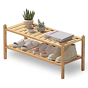 VERTORGAN Shoe Rack, 2 Tier Bamboo Stackable Shoe Shelf Storage Organizer for Entryway, Hallway, Closet and Living Room (Natural)