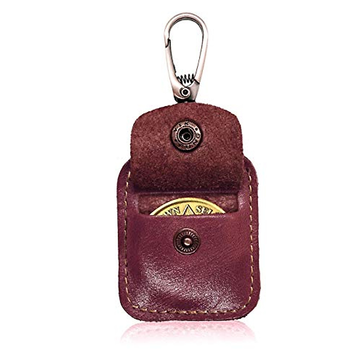 AA Medallion or Coin Holder, Leather Key Chain Snap Open Leather Case (Reddish Brown)
