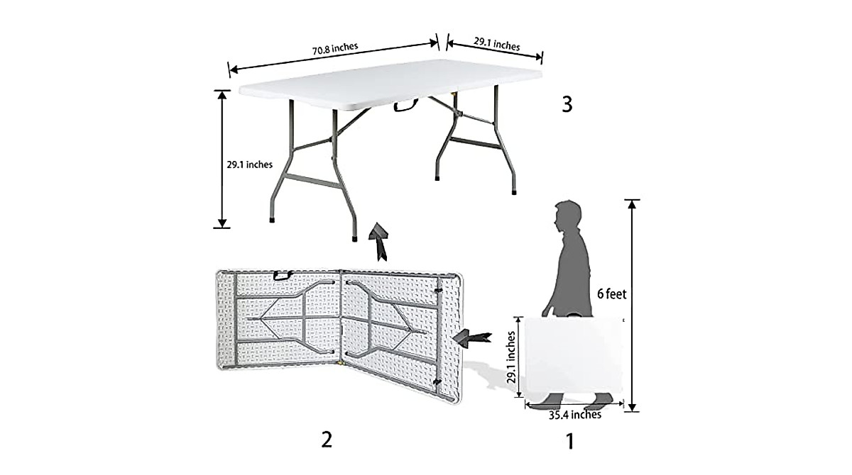 Go-Trio 6 Foot Folding Table 6ft Portable Plastic Tables for Party ...