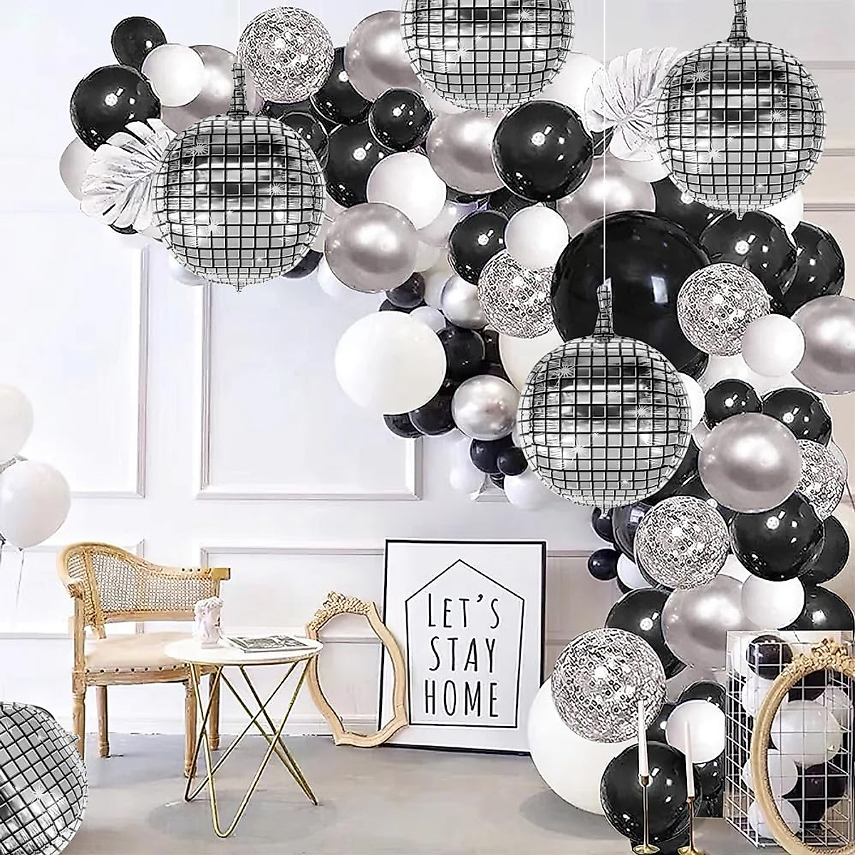 6 PCS Disco Ball Balloons Silver Disco Balloons 22 Inch Large 4D Round Metallic Mylar Foil Disco Balloons Party Supply Decorations for 70s 80s 90s Disco Themed Party Birthday Bachelorette Party