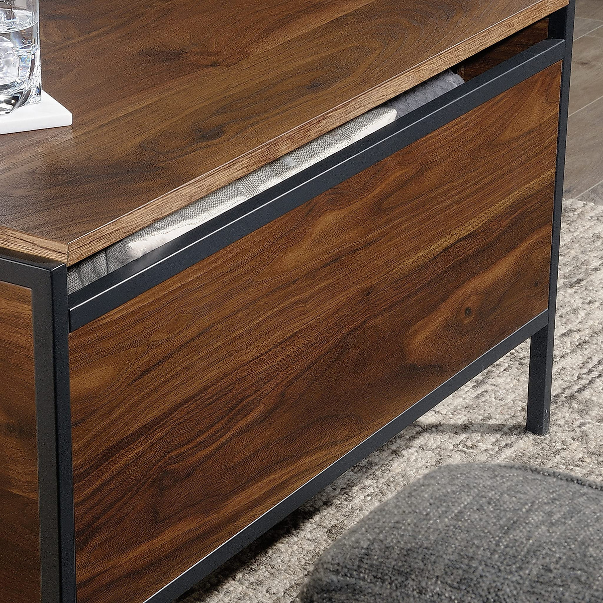 Sauder Nova Loft Coffee Table, L: 33.07" x W: 32.28" x H: 19.09", Grand Walnut Finish