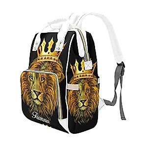 XOZOTY Golden Hat Lion King Diaper Bags with Name Waterproof Mummy Backpack Nappy Nursing Baby Bags Gifts Tote Bag for Women