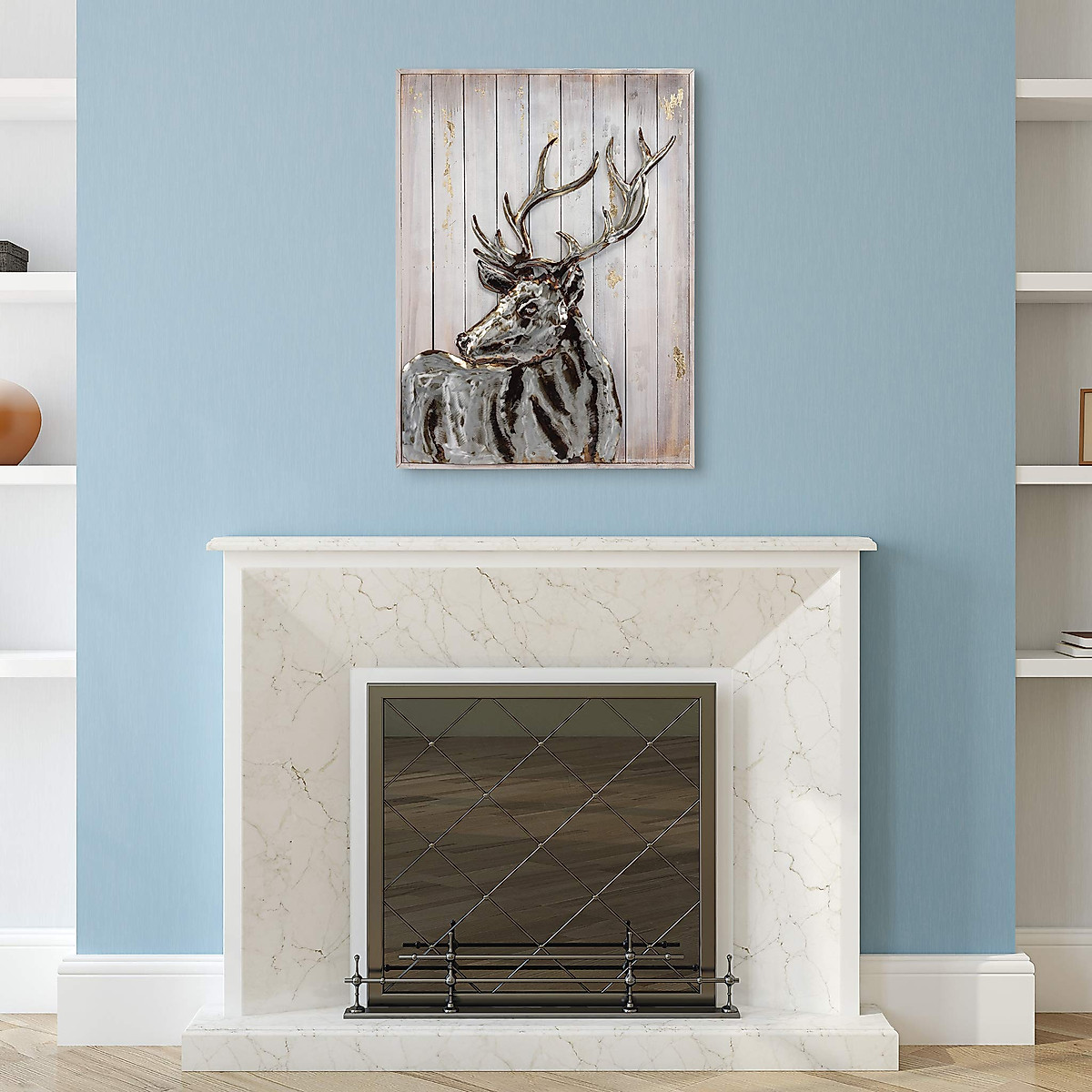 Empire Art Direct Deer Metal Hand Painted Primo Mixed Media Iron Sculpture on Slatted Solid Wood 3D Wall Art,Christmas Gift New Year Gift, 40 in. x 2.8 in. x 30 in, Grey