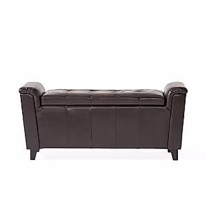 Christopher Knight Home Alden Armed PU Storage Bench, Brown, 17. 50D x 45. 50W x 20.75H