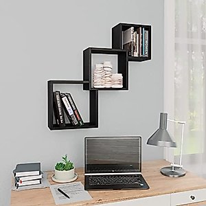 YUHI-HQYD Cube Wall Shelves,Floating Book Shelf,Bathroom Wall Organizer,Wall Decor,Corner Shelves,Wall Display Shelf,Wall Shelf for Home and Office Decor, Black 33.3"x5.9"x10.6" Engineered Wood