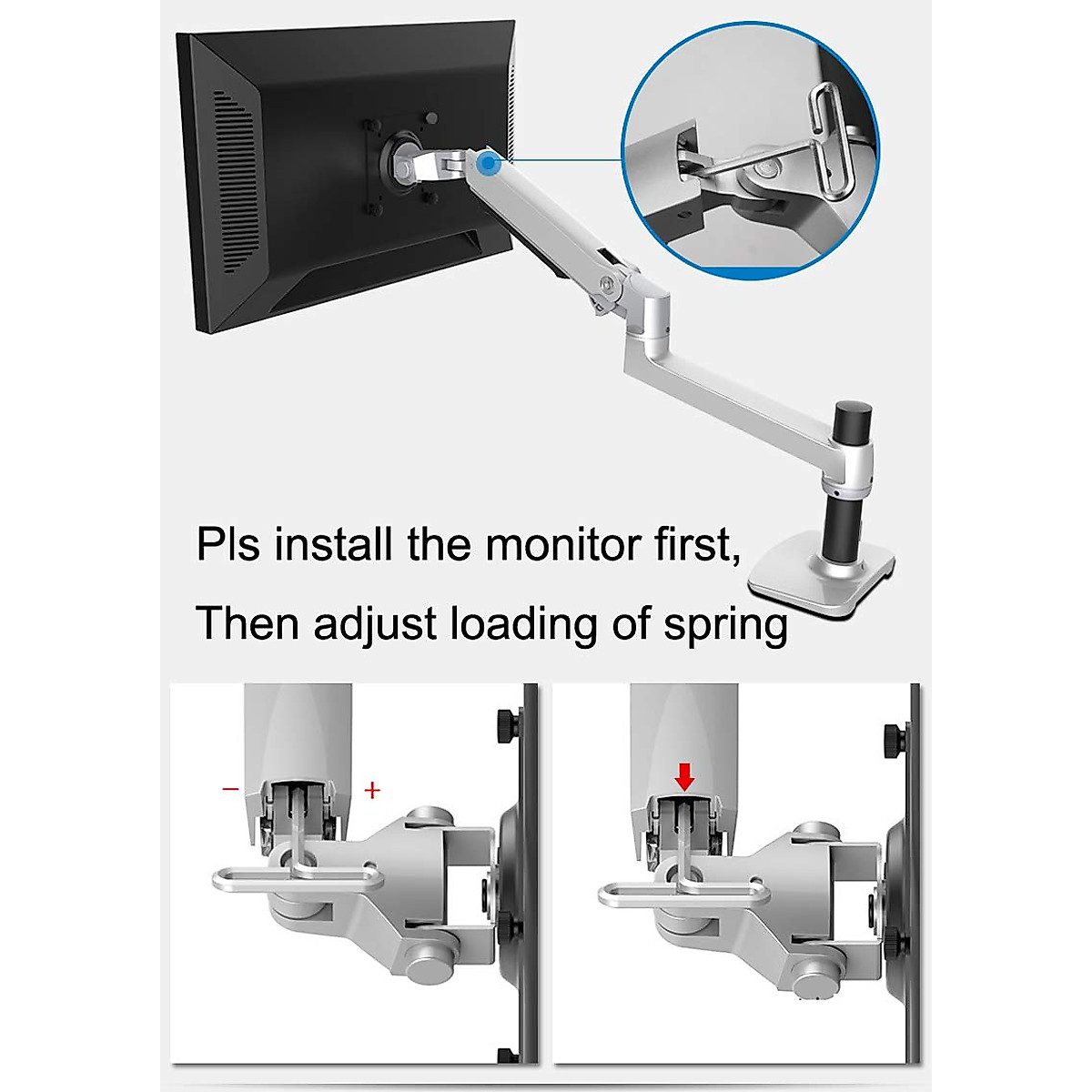 XSJ8012WT Aluminum Alloy Mechanical Spring Arm Wall Mount Laptop Holder Full Motion Laptop Mount Arm Monitor Holder Laptop Stand (Black)