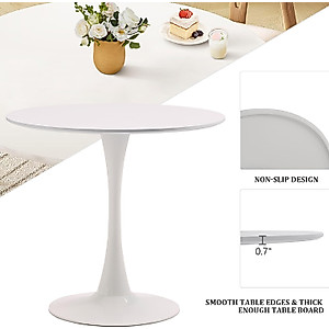 TUOMUR White Round Dining Table, 31.5" Tulip Table, Mid-Century Leisure Table