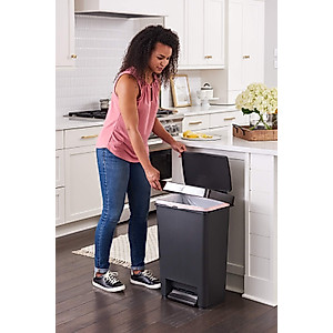 Rubbermaid Premier Series III Step-On Trash Can for Home and Kitchen, with Stainless Steel Rim, 12.4 Gallon, Charcoal