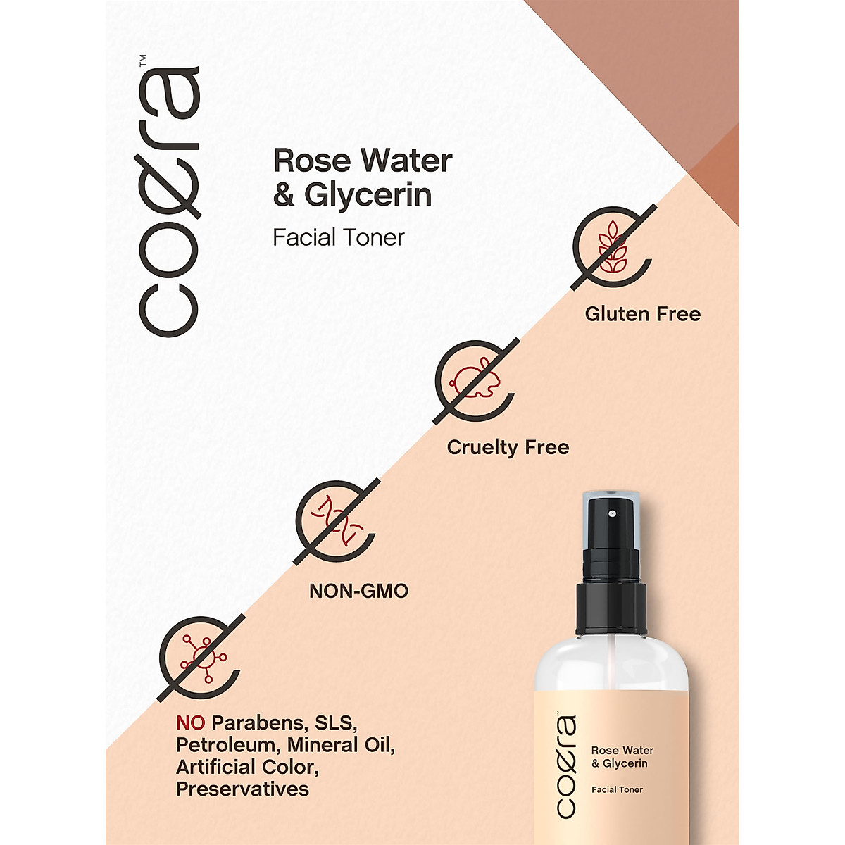 Coera Rose Water & Glycerin Spray for Face | 8 fl oz | Hydrating Facial Toner and Moisturizing Mist for Skin and Hair | Free of Parabens, SLS, & Preservatives | Packaging May Vary