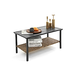 Hlcodca Outdoor Patio Furniture Sectional Sofa Set,4-Piece Rattan Wicker Dining Conversation Patio Set with Cushion & Table for Porch Yard Pool or Backyard (Blue/Garden@)