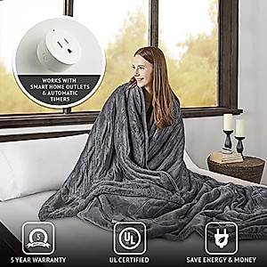 Beautyrest Reversible Microlight to Sherpa Electric Blanket, Auto Shut Off, Virtually Zero EMF, Multi Heat Setting, UL Certified, Machine Washable, Grey King (90 inx100 in)