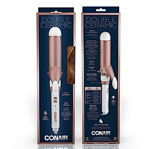 Conair Double Ceramic 1 1/2-Inch Curling Iron, 1 ½ inch Barrel Produces Soft Waves – for use on Medium and Long Hair (Pack of 2)