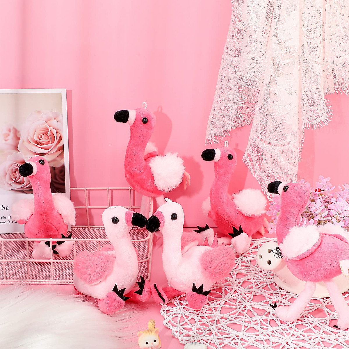 8 Pieces 6 Inch Valentine's Day Plush Flamingo Party Favors Small Flamingo Stuffed Animal Toy Ornaments Keychain for Easter Birthday Party Supplies