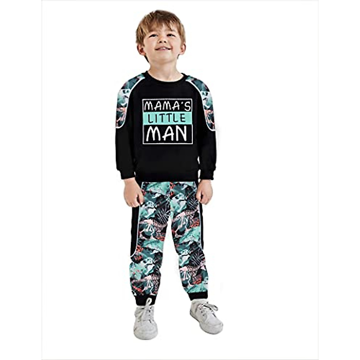 KANGKANG Toddler Boy Clothes, 2t Boys Clothes 3t Boy Clothes Dinosaur Pattern Letter Printed Long Sleeve Crewneck Sweatsuit Top and Pants 2 Pcs Fall Winter Toddler Clothes Outfits Set