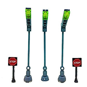 Building Toys 2 Lane Main Road Traffic Light City Town Village Street Stop Sign Bus Stop Post Box Compatible with All Major Brick Brands Educational Toy Ages 4+ 1:64 (3 Street Lights 2 Stop Signs)