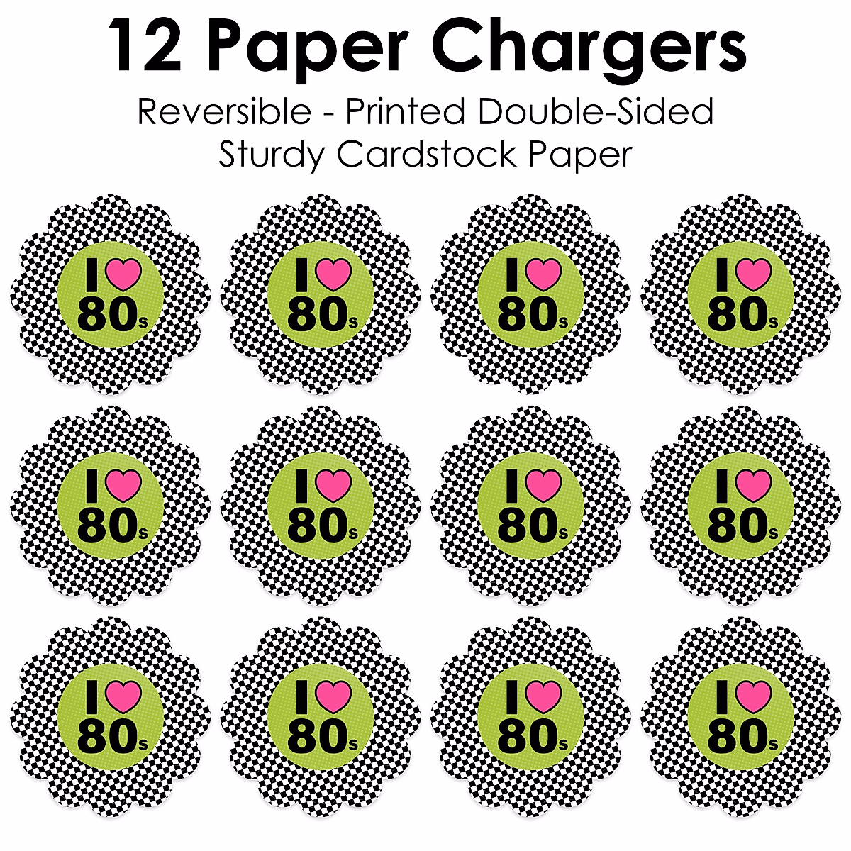 Big Dot of Happiness 80’s Retro - Totally 1980s Party Round Table Decorations - Paper Chargers - Place Setting for 12